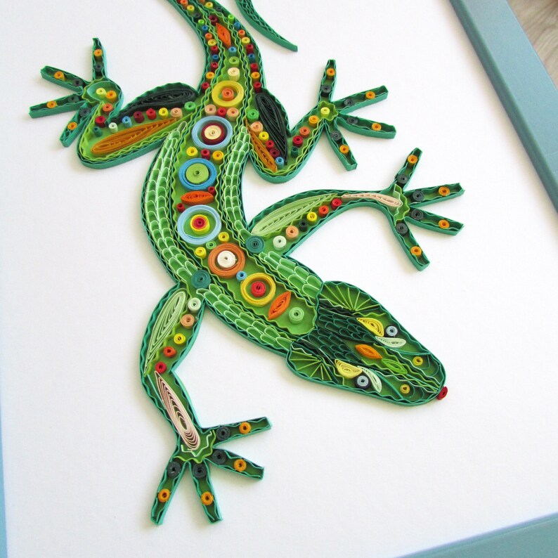 Paper Quilling Cute Lizard, Tropical Lime Green Gecko Reptile Decor ...