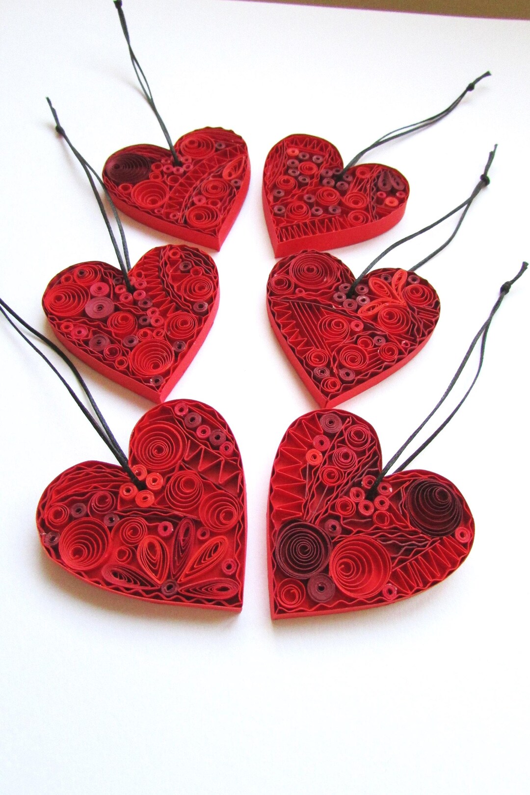 Paper Quilling Art Heart Ornament Good Luck Charm, I Love You Artwork ...