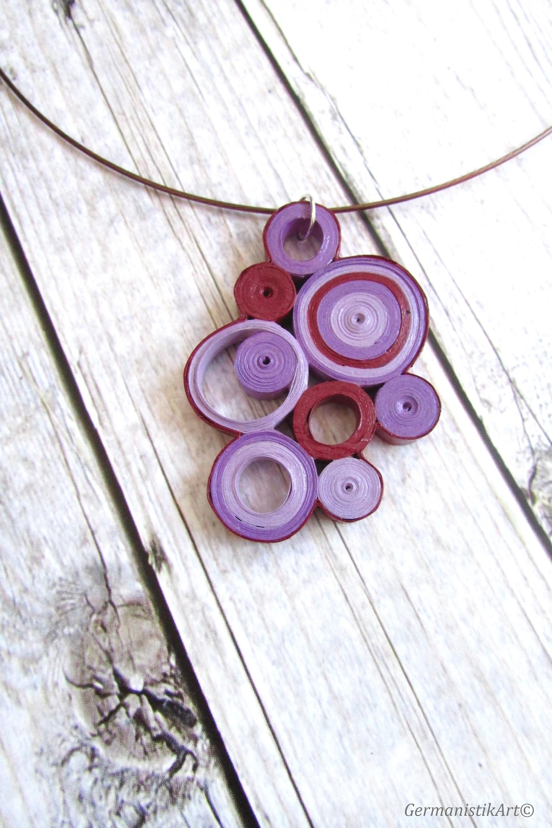 Paper Quilling Circles Discreet Day Collar Pendant, Filigree Purple ...