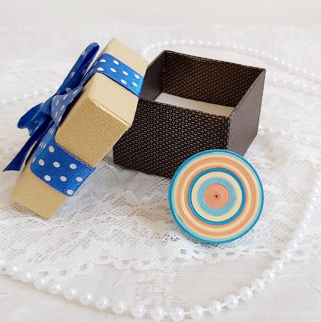 Paper Quilling Geometry Round Disc Ring, Craft Homemade Blue Filigree ...