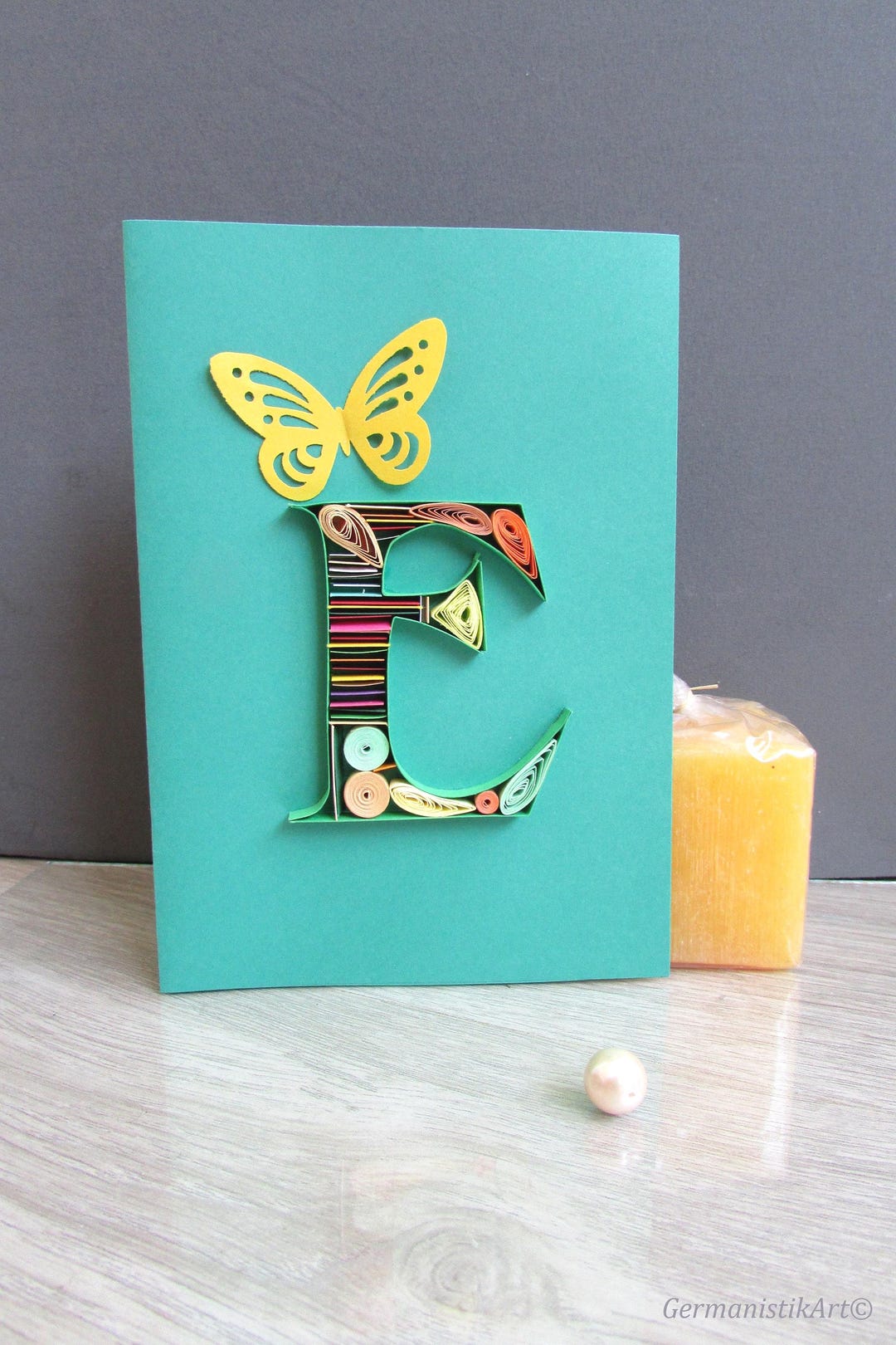 Initial Block Letter Е Monogram Name Card, Quilling Custom Character ...