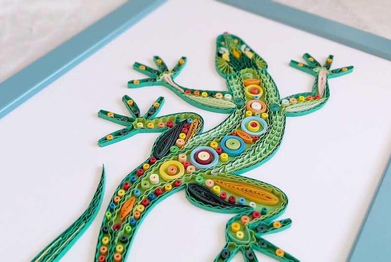 Paper Quilling Cute Lizard, Tropical Lime Green Gecko Reptile Decor ...
