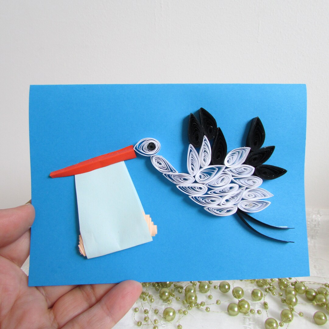 Stork Baby Congratulations Pregnancy Gender Reveal Card, Paper Quilling ...