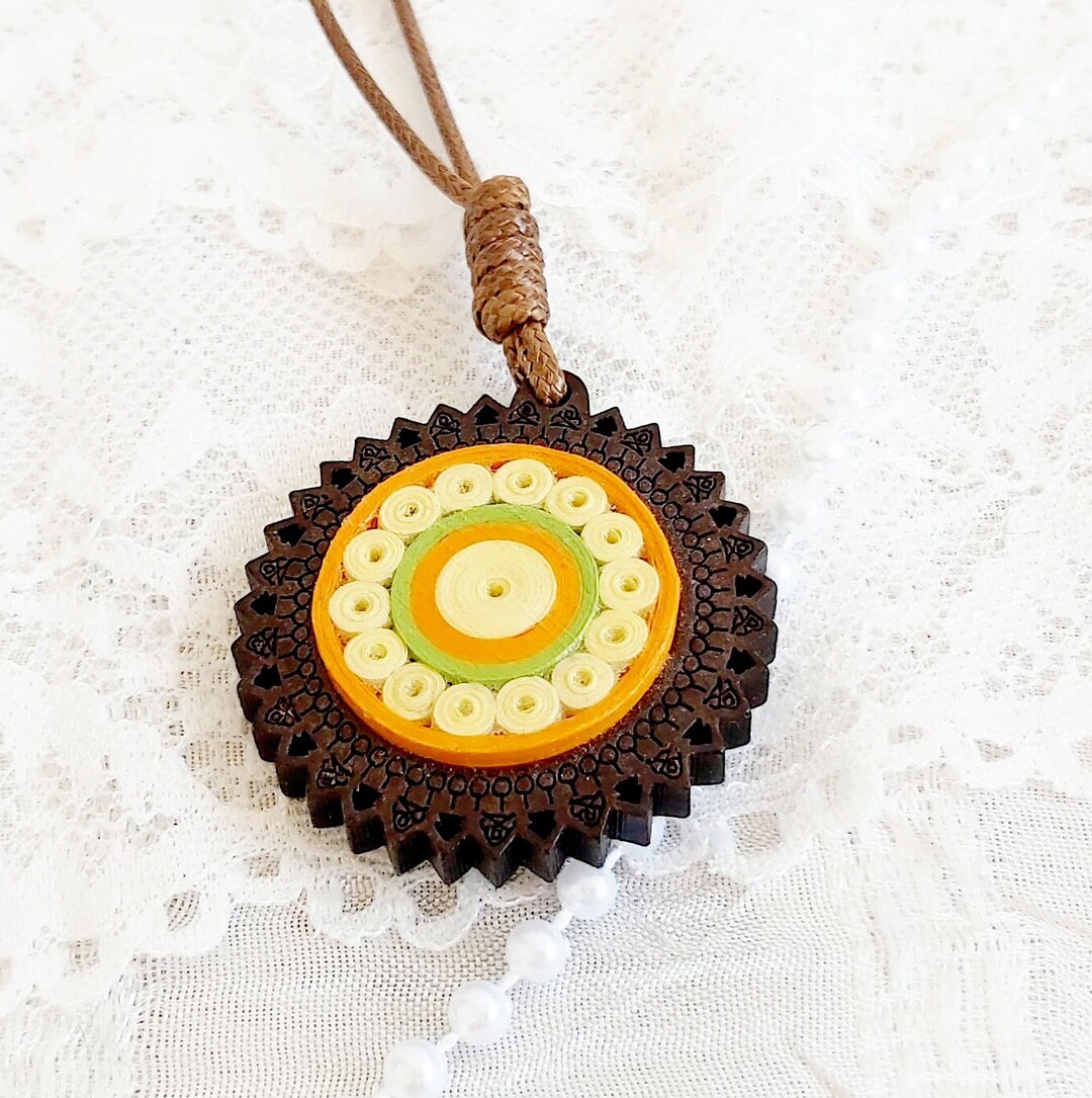 Light Paper Quilling Wooden Bead Disc Necklace Pendant, Everyday ...