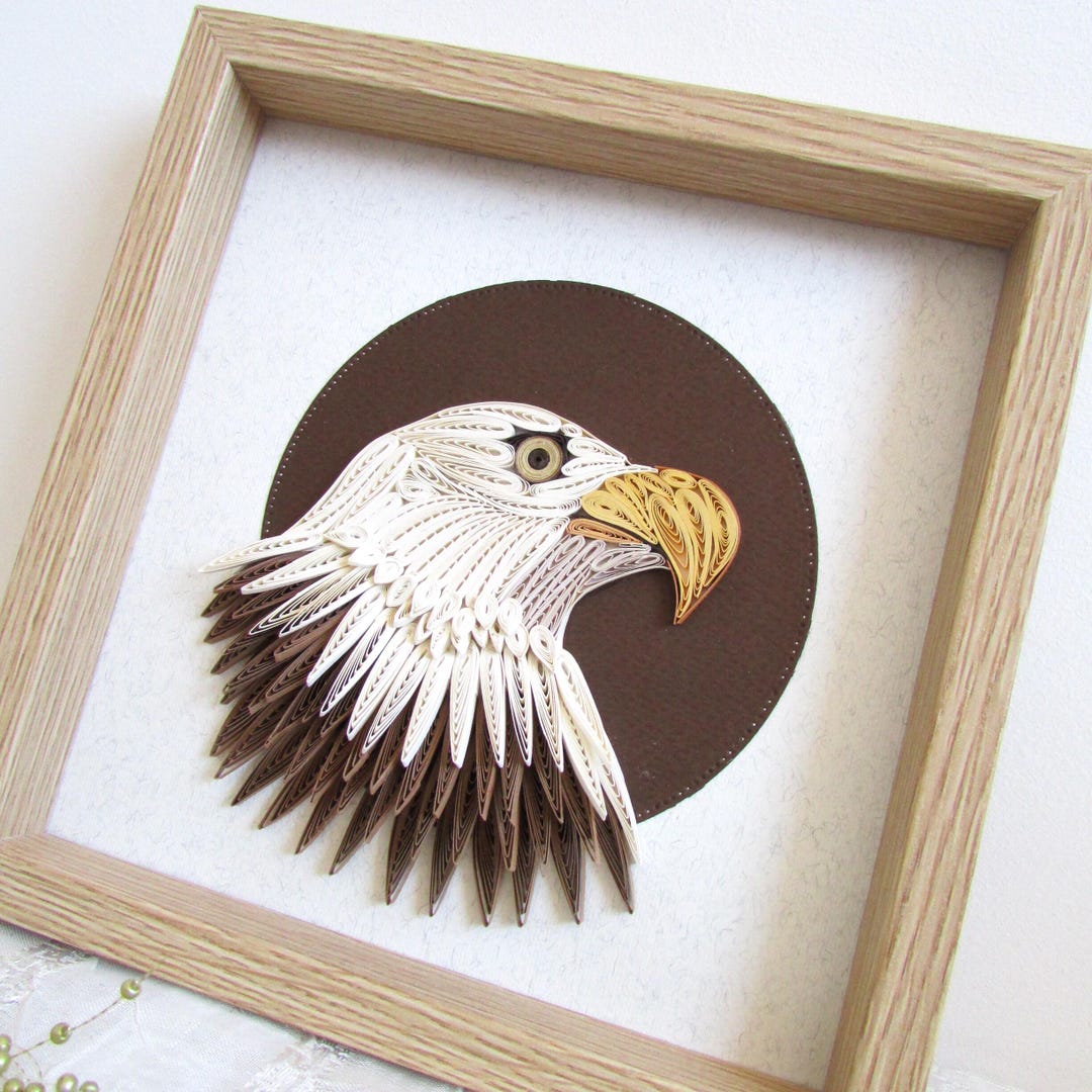 Framed Paper Quilling Bold Eagle Raptor Bird Wall Art, Modern Falcon ...