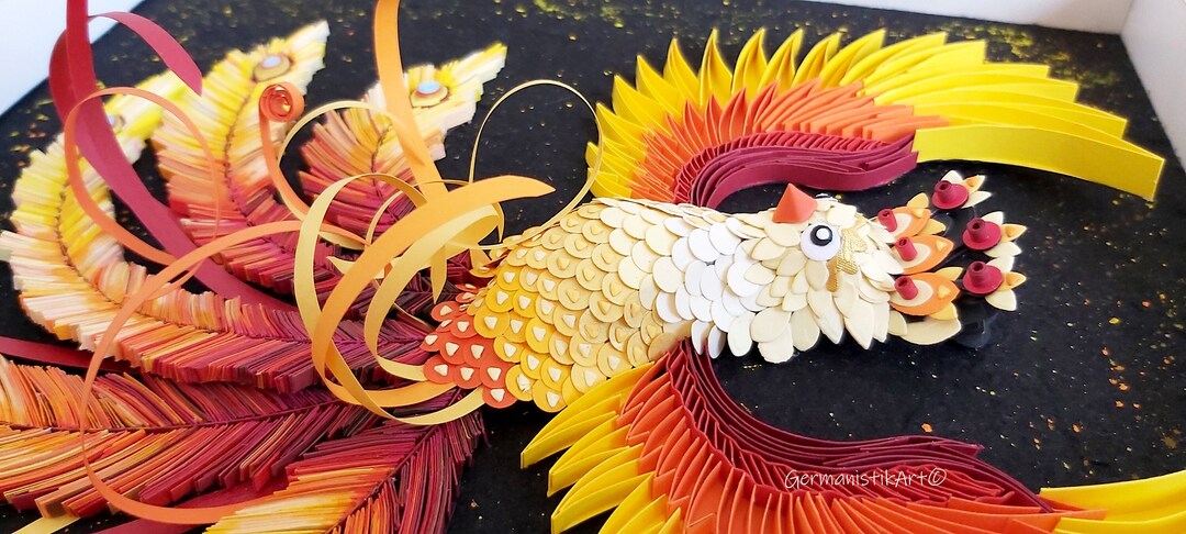 3D Rolling Paper Quilling Phoenix Rising Fire Wall Art, Custom Mythical ...