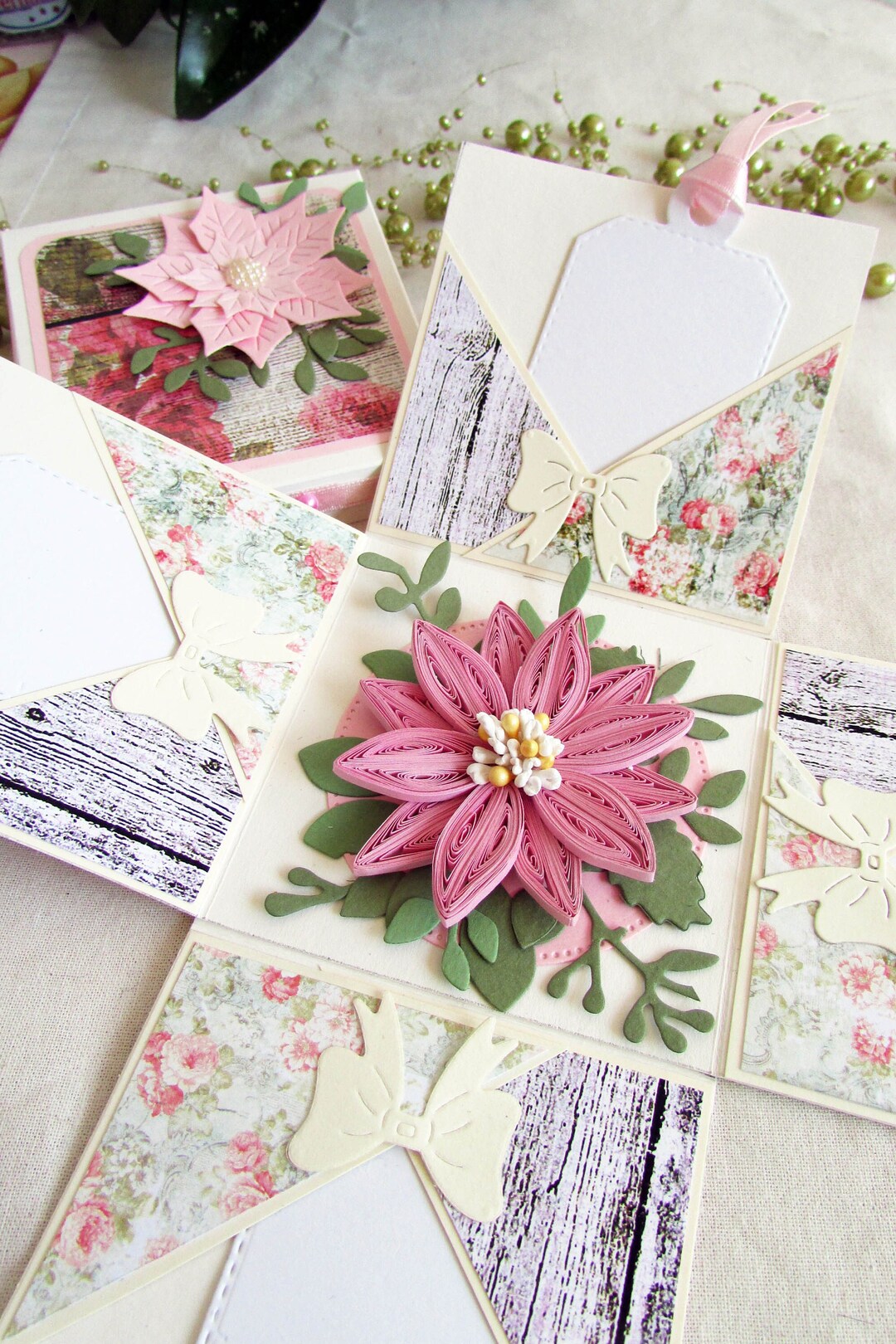 Paper Quilling Art 30th Birthday Anniversary Card Explosion Box, 3D Flowers Stationary Pop up ...