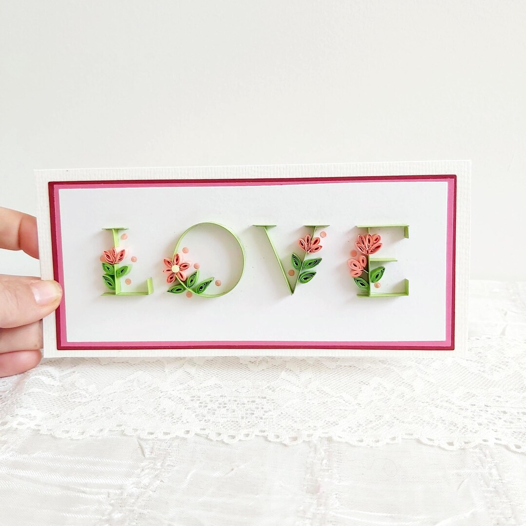 Paper Quilling Love Card for Valentine's Day, Pink Romantic Positive ...