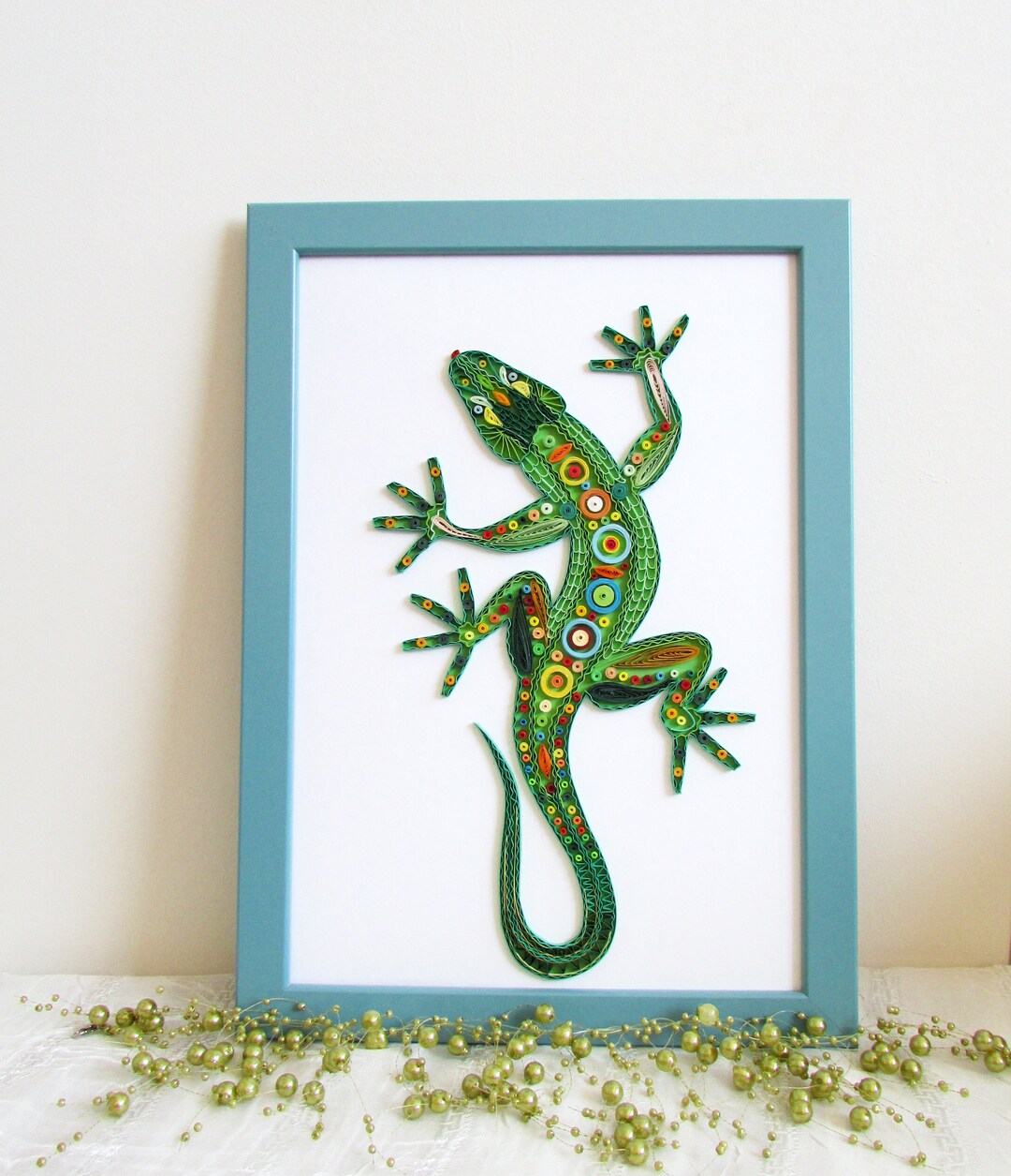 Paper Quilling Cute Lizard, Tropical Lime Green Gecko Reptile Decor ...
