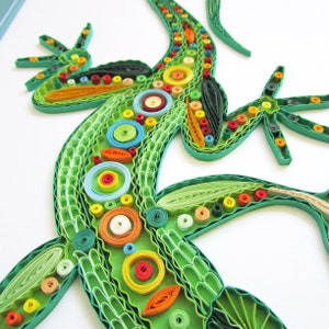 Paper Quilling Cute Lizard, Tropical Lime Green Gecko Reptile Decor ...