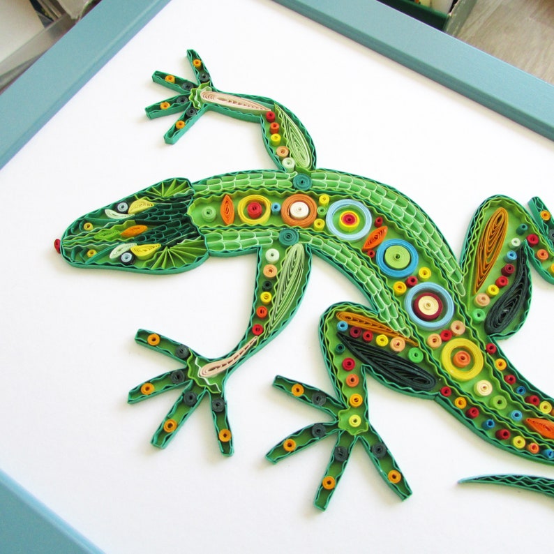 Paper Quilling Cute Lizard, Tropical Lime Green Gecko Reptile Decor ...