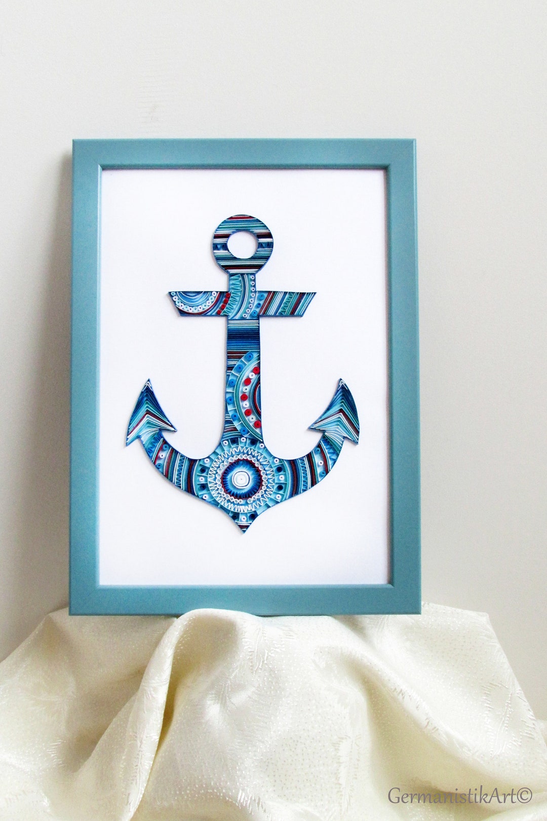 Framed Rolling Paper Quilling Anchor Wall Art, Ocean Theme Marine ...
