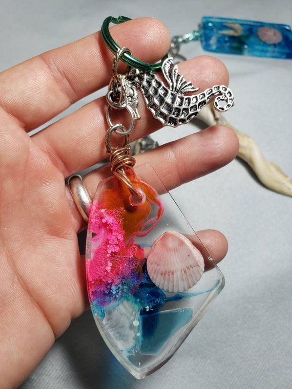 Mermaid Magic Florida Sea Shell KeyChain with Sparkles and Seahorse ...