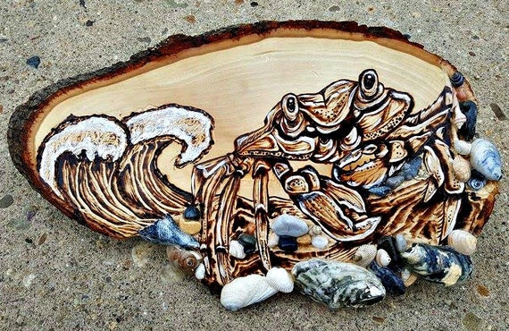 Original Crab Wood Burning Pyrography with Sea Shells from Ocean City ...