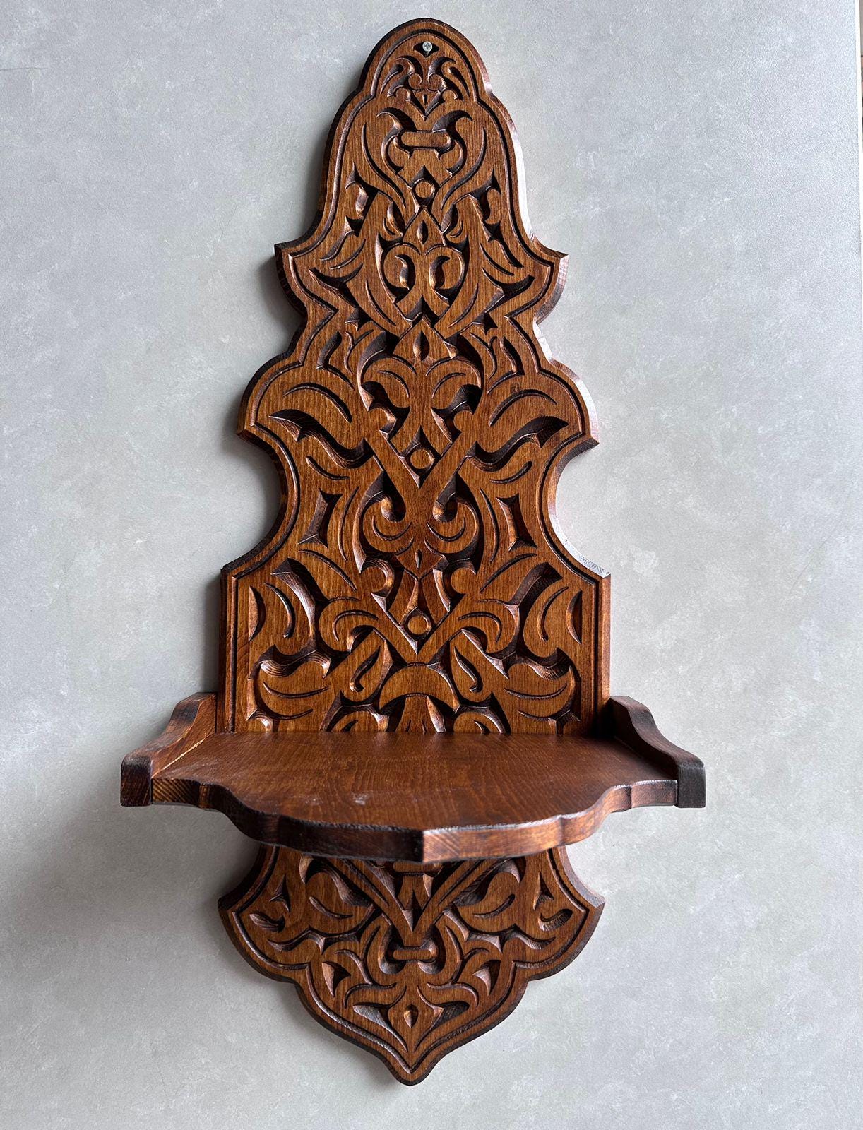 Wooden Carved Oil Lamp Holder Shelf 72x32x24 Cm. - Etsy