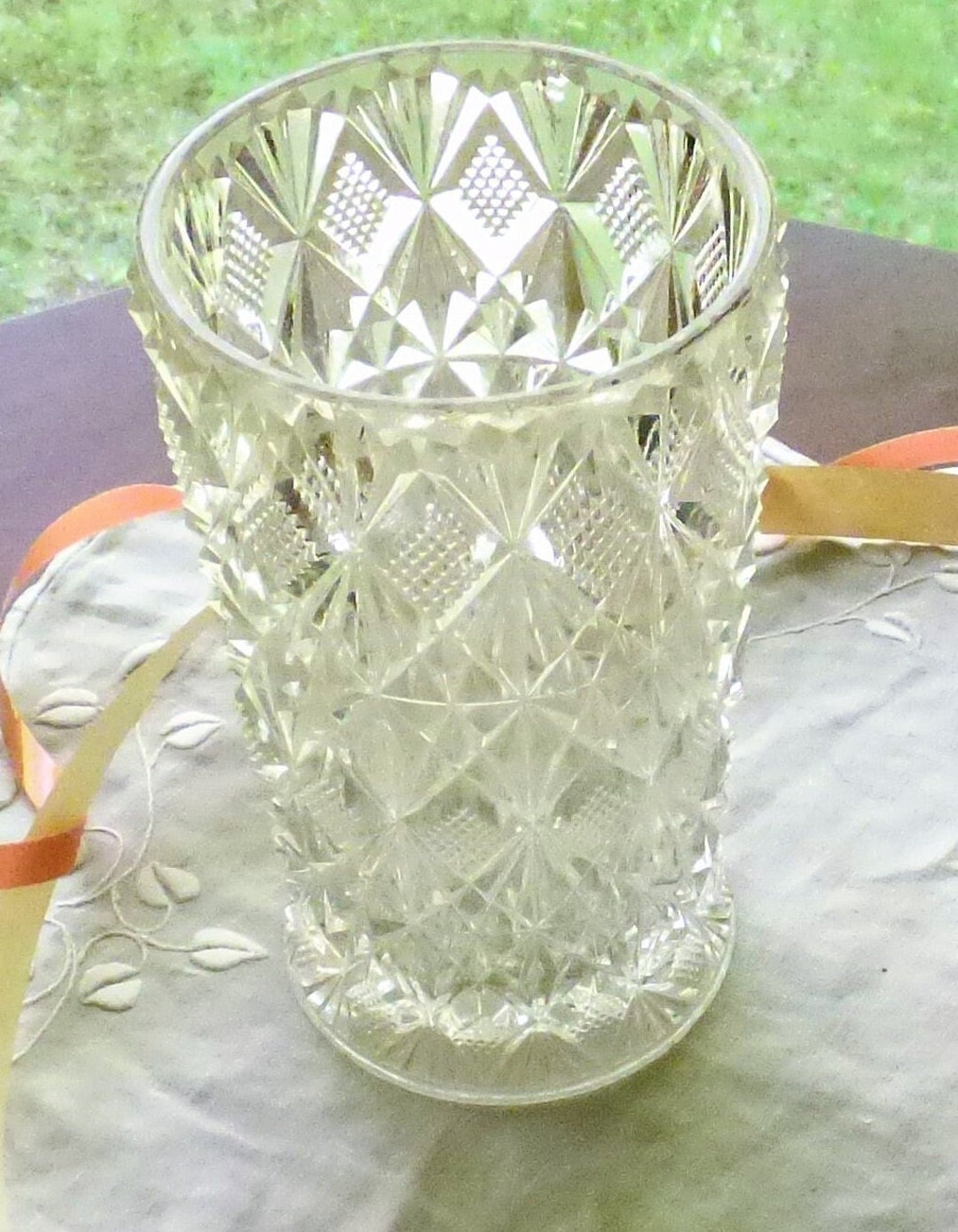 Celery / Spooner / Flower Vase, Clear Glass, Stippled Diamond, Edgerton ...
