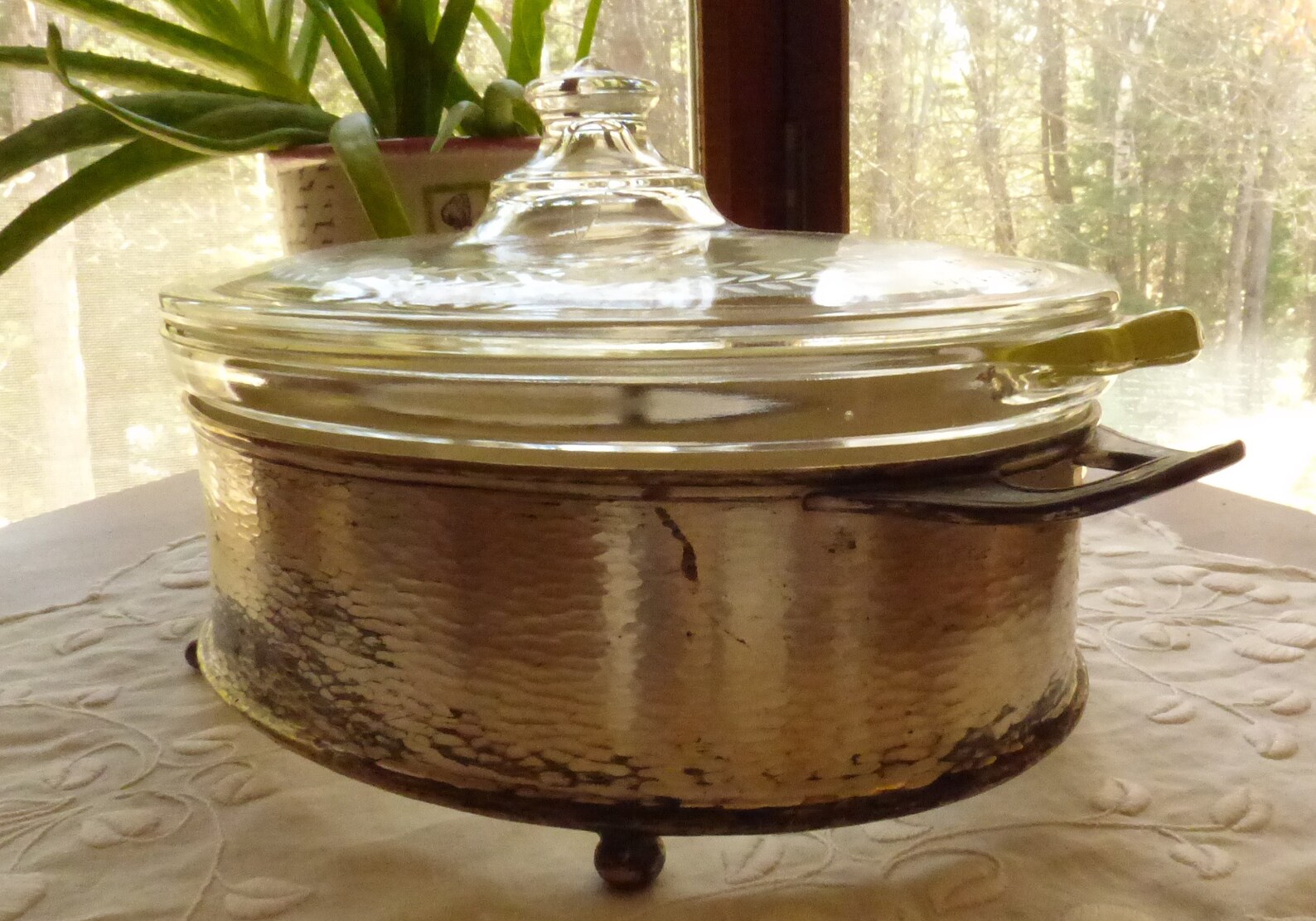Pyrex Glass Casserole Oval Baking Dish, Floral Leaf Etched Lid Top ...