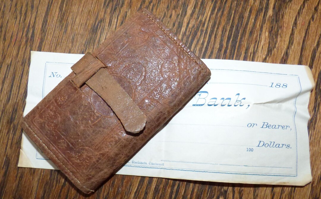 Antique 1800s Brown Tooled Leather Tri-fold Rough & Ready Banknote ...