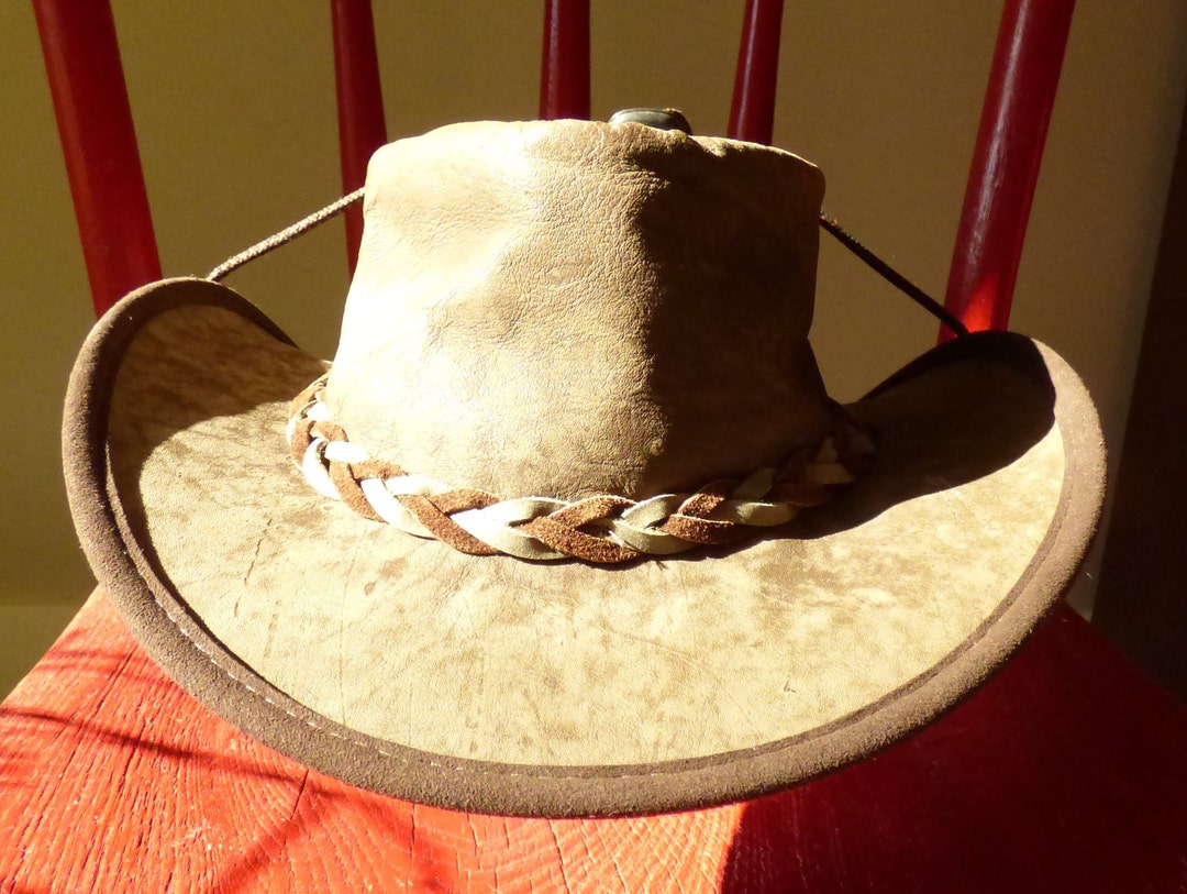 Australian Aussie Hat, Leather, Distressed, Crushable, Foldable ...