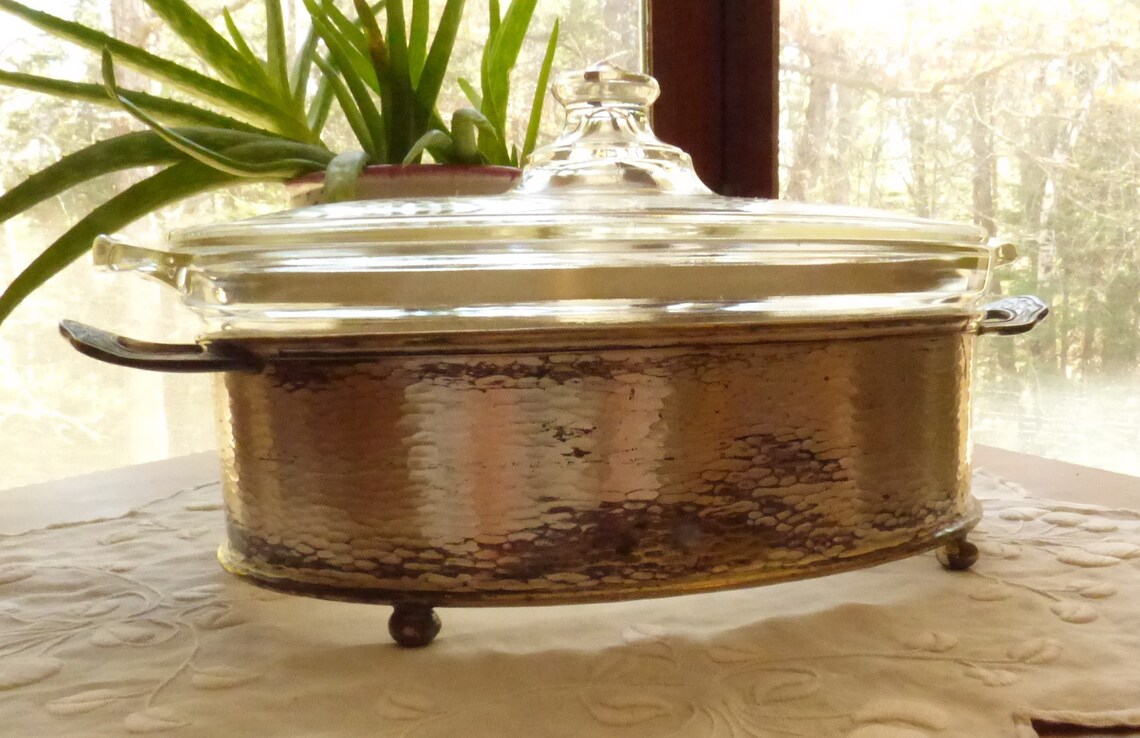 Pyrex Glass Casserole Oval Baking Dish Floral Leaf Etched Lid | Etsy