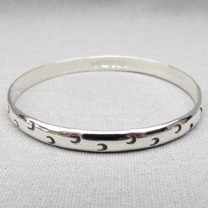 Handmade Sterling Silver Moon Bangle. Celestial Hand Stamped Oxidised ...