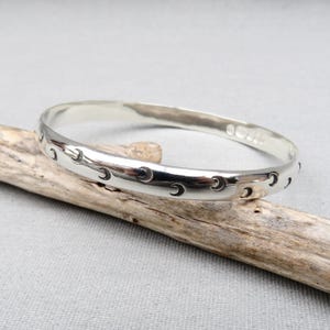 Handmade Sterling Silver Moon Bangle. Celestial Hand Stamped Oxidised ...