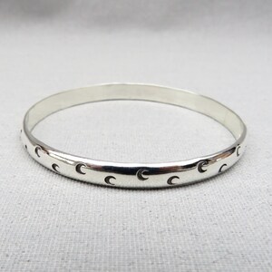 Handmade Sterling Silver Moon Bangle. Celestial Hand Stamped Oxidised ...