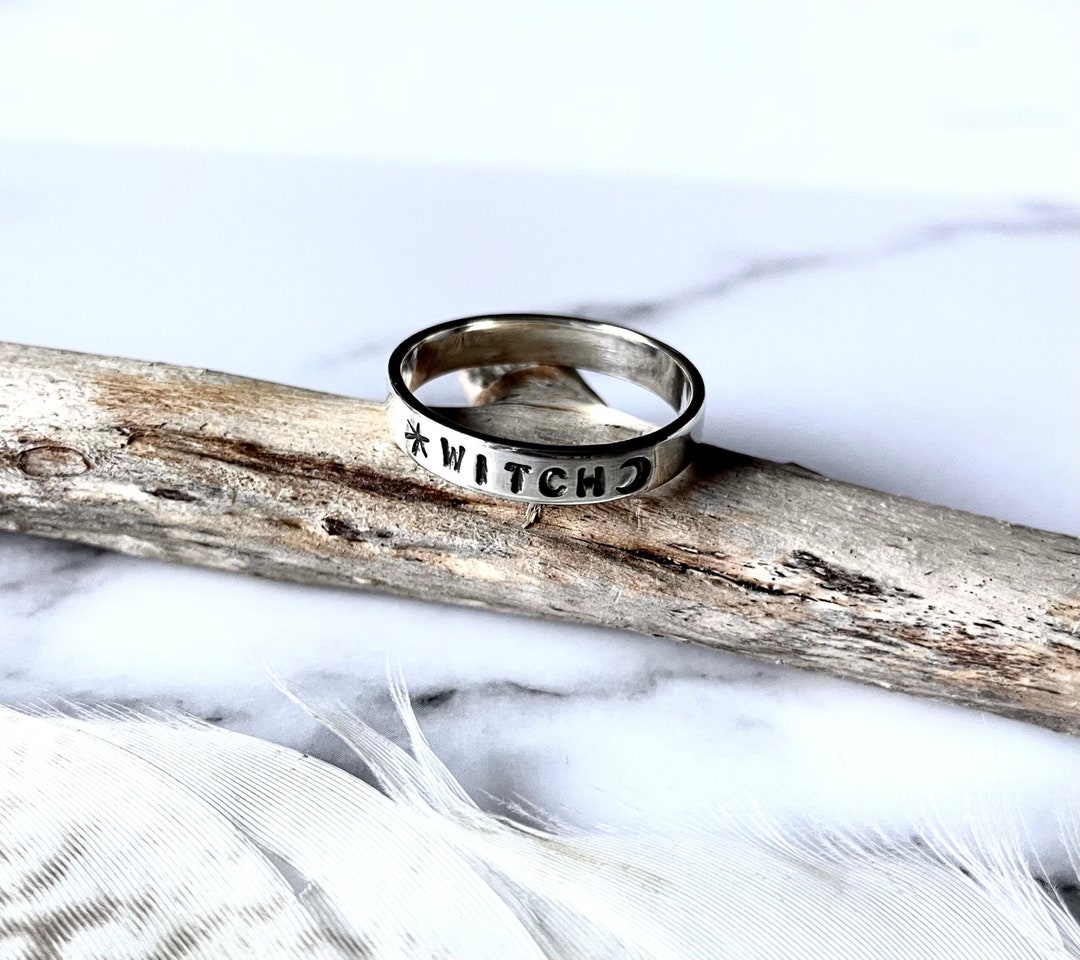 Silver Witch Ring Handmade, WITCH Sterling Silver Stacking Ring Spooky ...