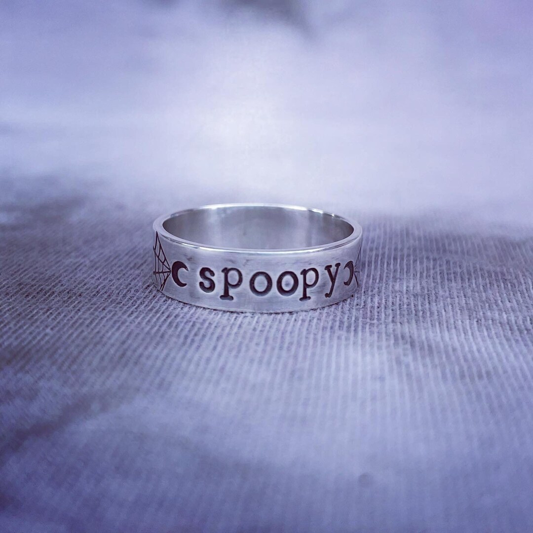 Spoopy Silver Ring With Moon and Spiderweb Stamps, Sterling Silver ...