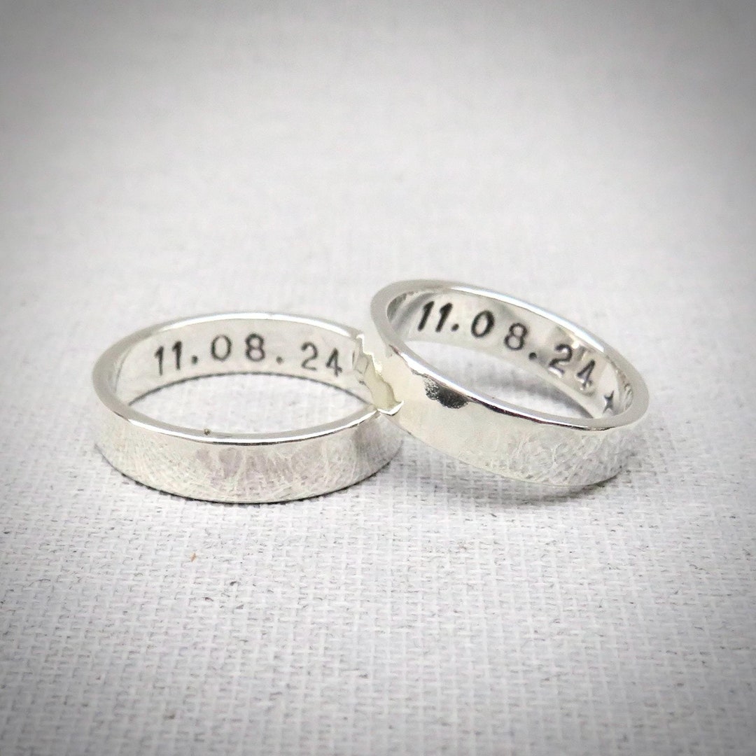 Two Pinky Promise Rings Hammered. Special Date Ring Bands. Sterling ...