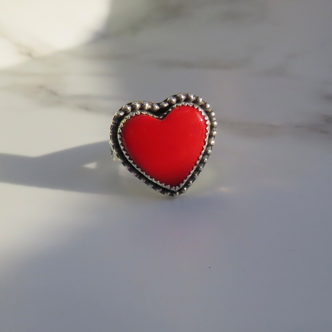 Silver Rosarita Heart Ring, Sterling Silver Heart Ring ,handmade Silver Red Heart Ring, Love ...