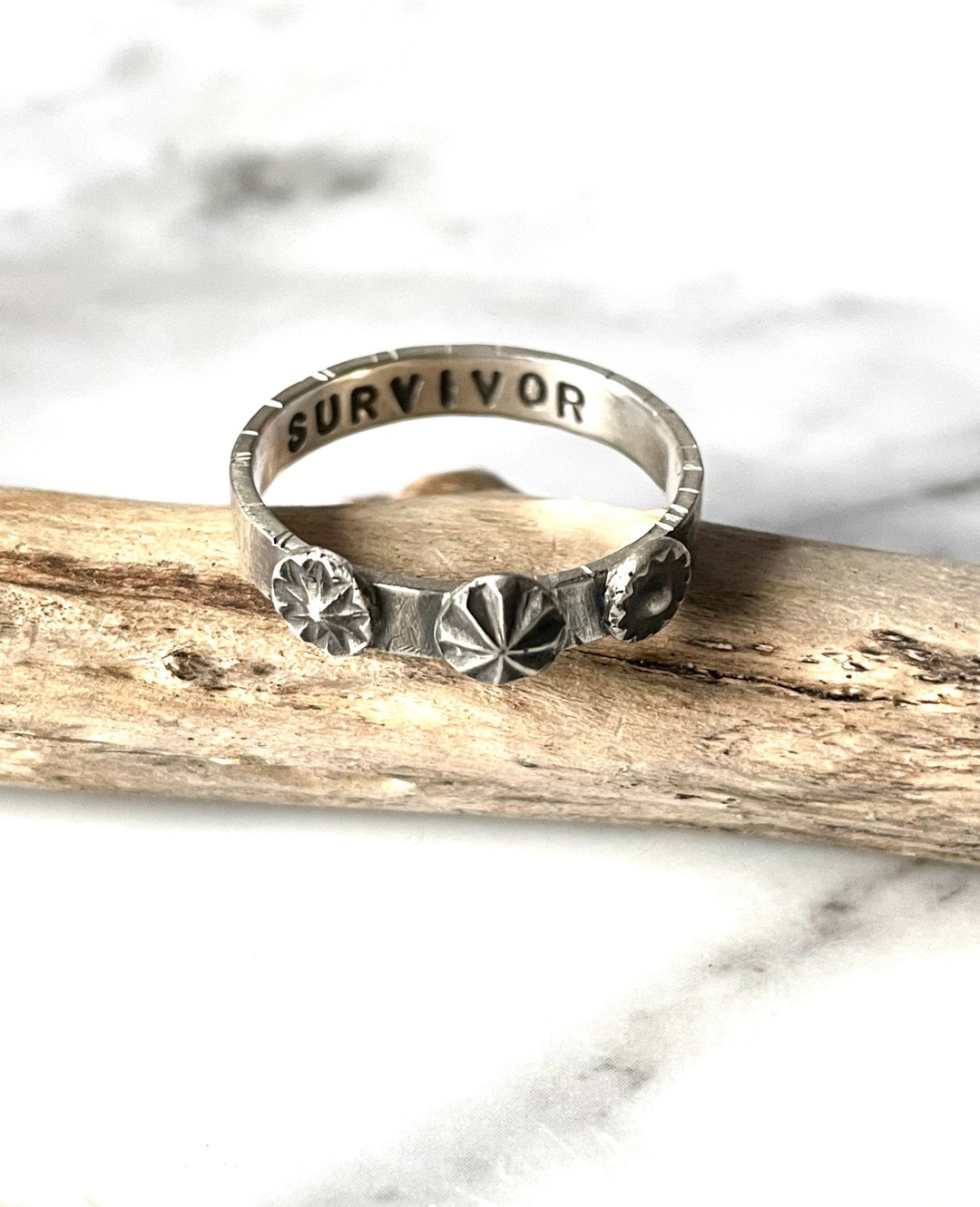 Handmade Silver Survivor Ring, Rustic Silver Ring, Secret Message Ring ...