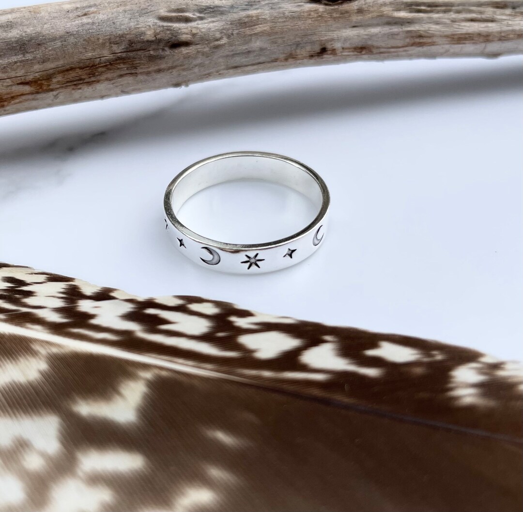 Handmade Silver Star and Moon Ring, Sterling Silver Stars Moons Ring ...