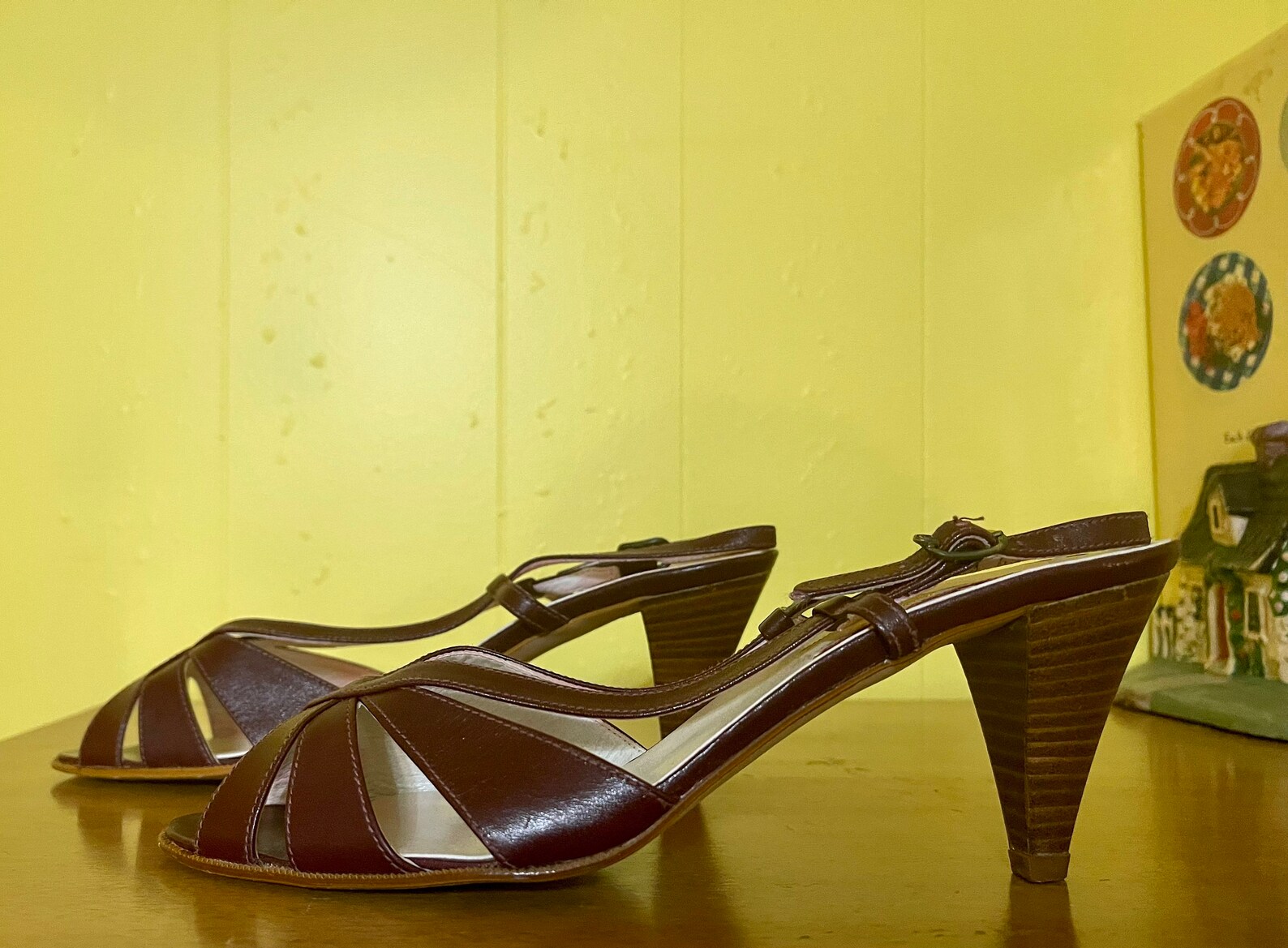 1970’s Vintage Etienne Aigner Brown Strappy Heels/1970’s Aigner Brown ...