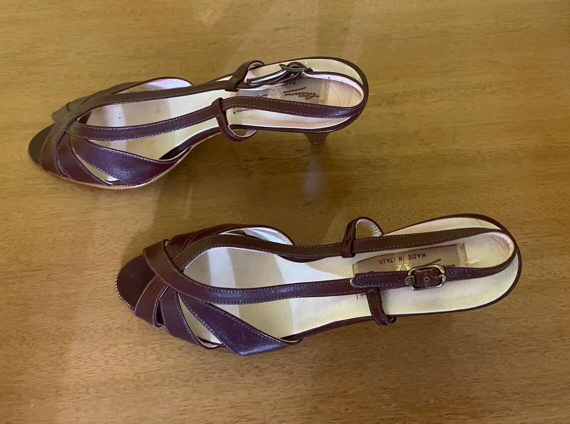 1970s Vintage Etienne Aigner Brown Strappy Heels/1970s Aigner Brown ...