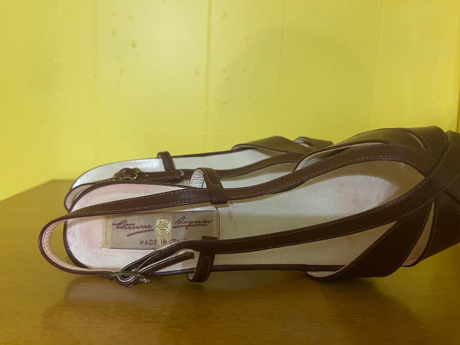 1970’s Vintage Etienne Aigner Brown Strappy Heels/1970’s Aigner Brown ...