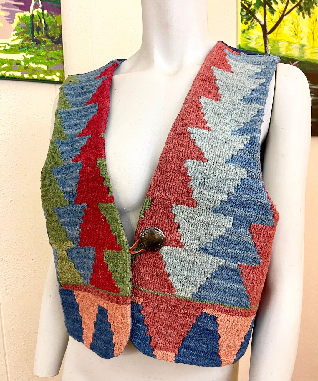 1980’s Vintage Western Rug Vest/1980’s Hippie Western Rug Vest/1980’s ...