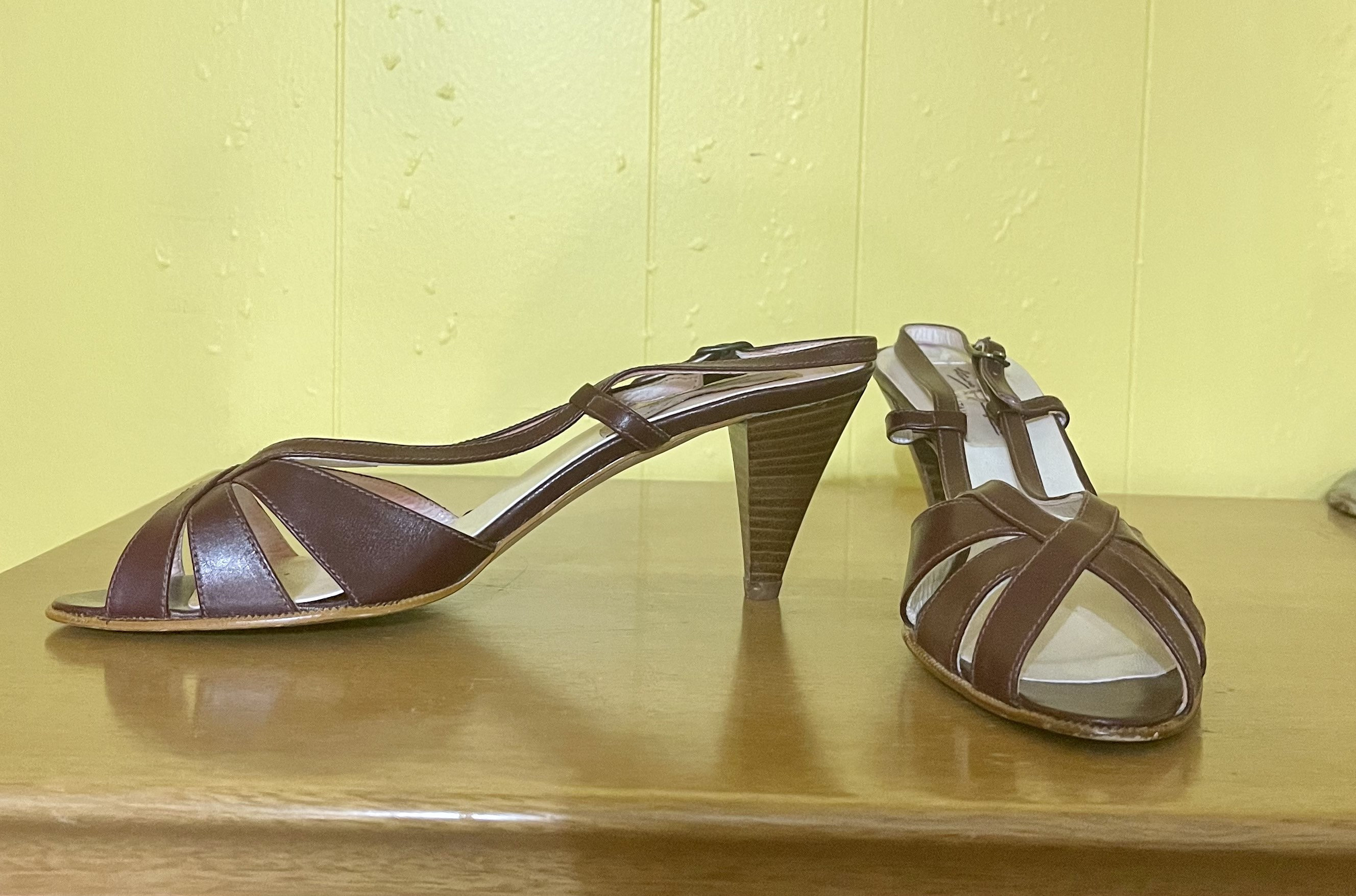 1970’s Vintage Etienne Aigner Brown Strappy Heels/1970’s Aigner Brown ...