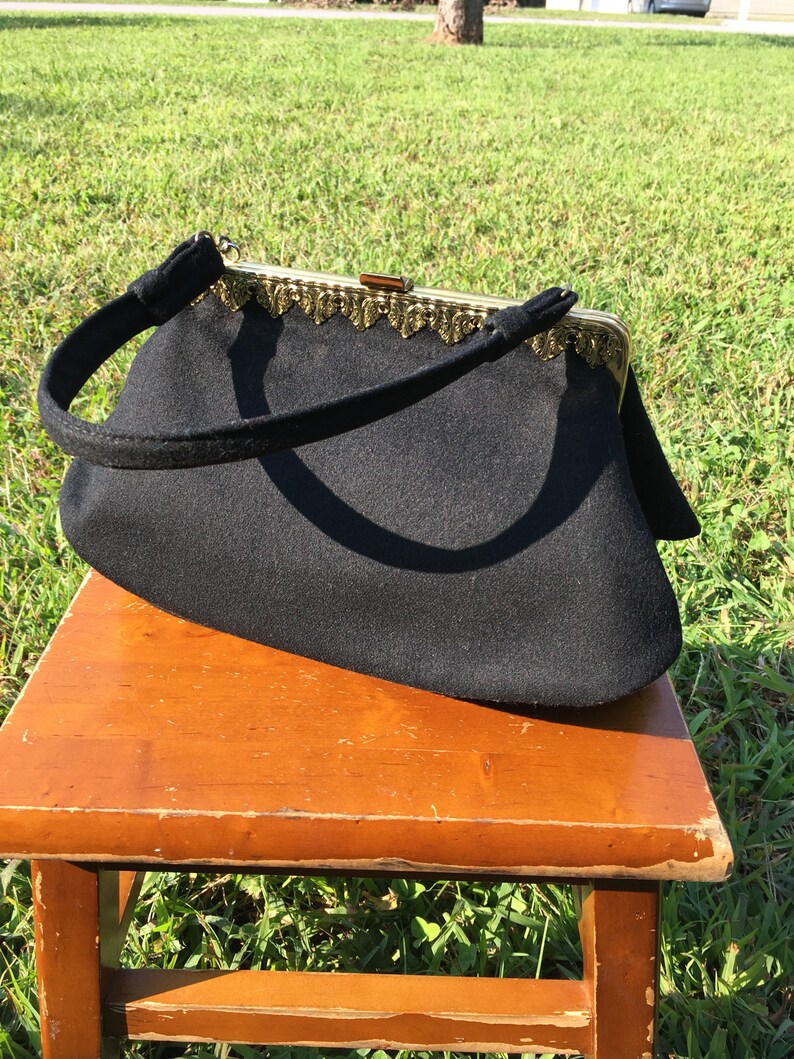 1950's vintage Black Gold wool handbag/50's black | Etsy
