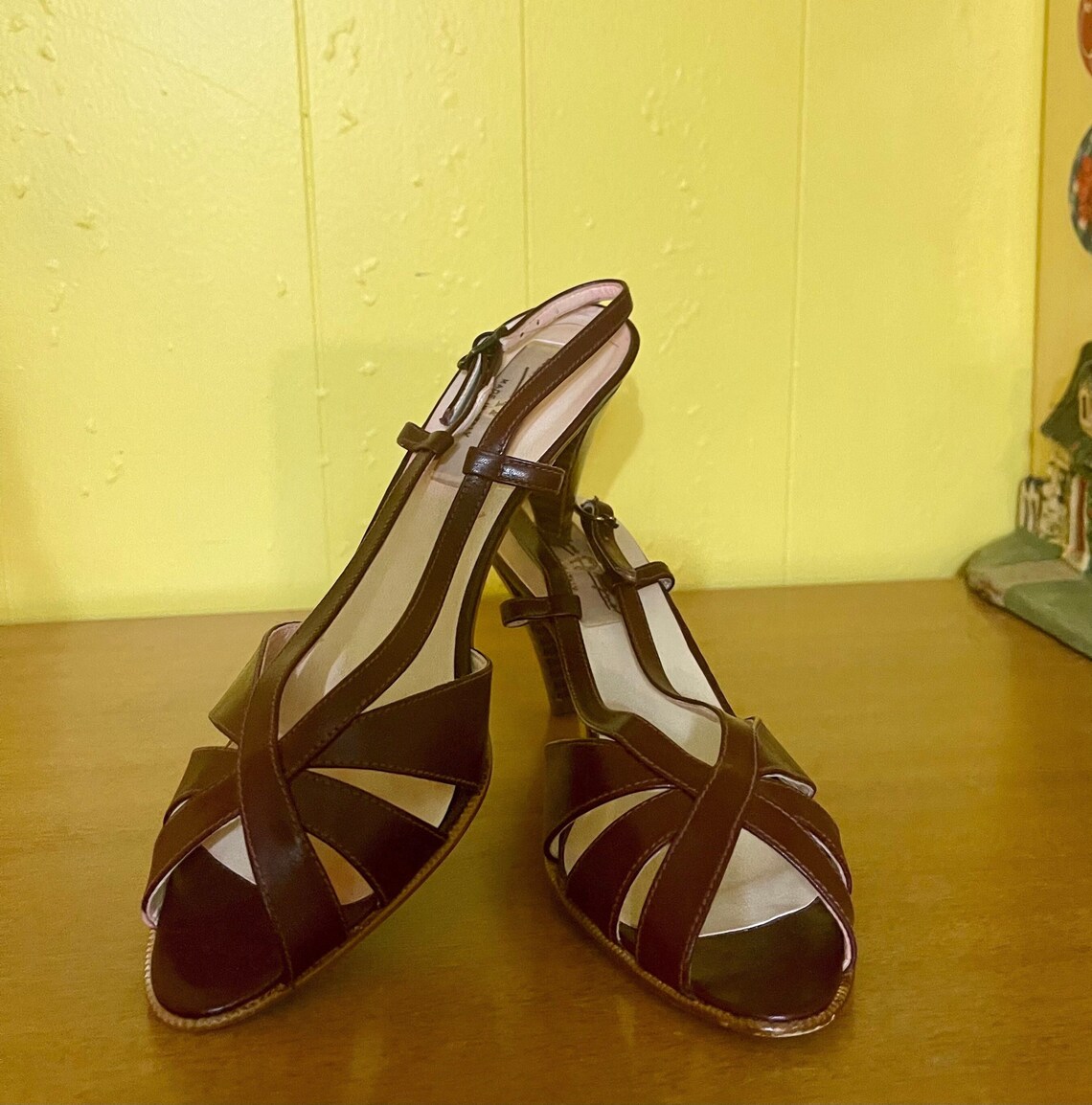 1970s Vintage Etienne Aigner Brown Strappy Heels/1970s Aigner Brown ...