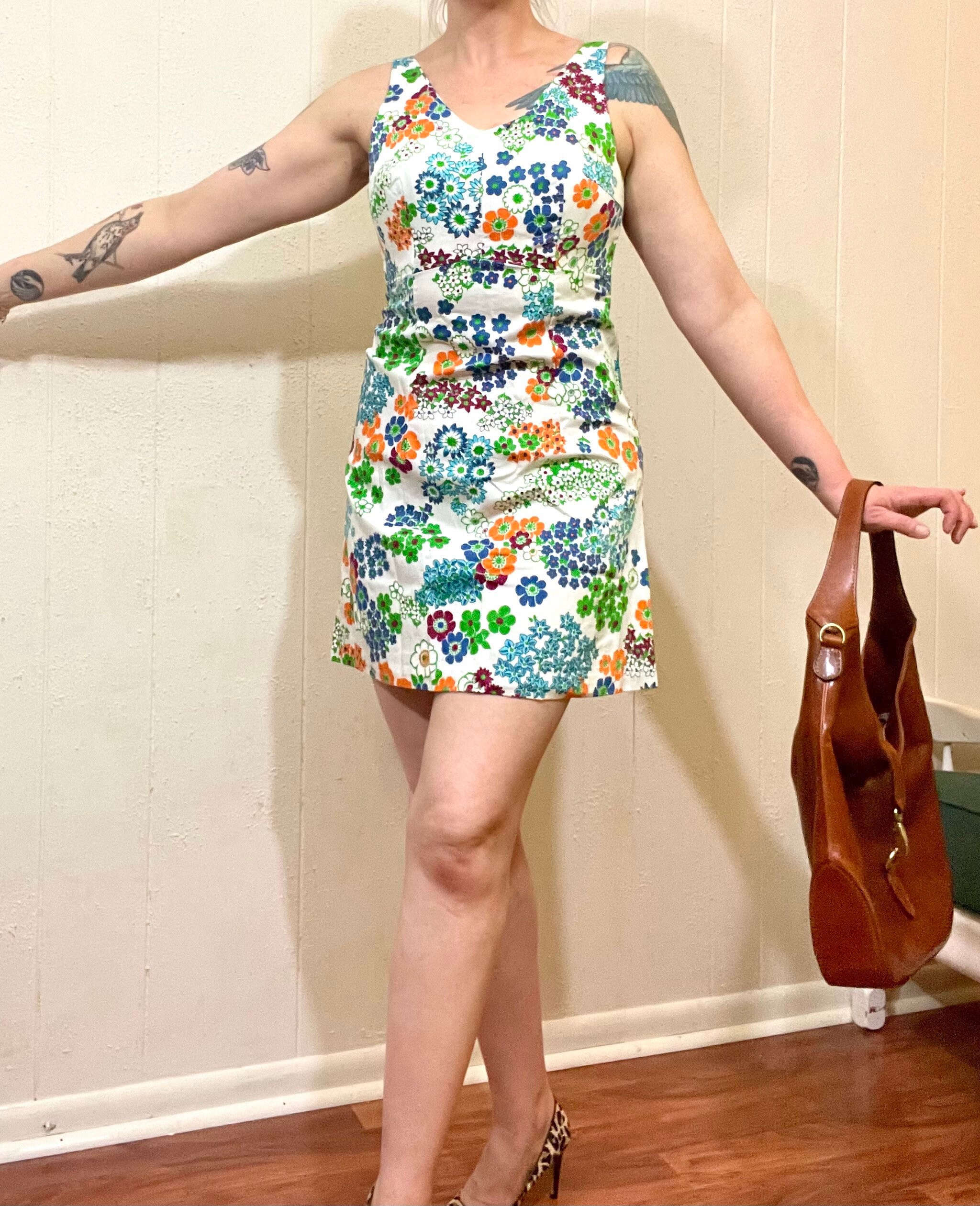 60's Vintage A-line Sun Dress With Bra/60's Flower - Etsy