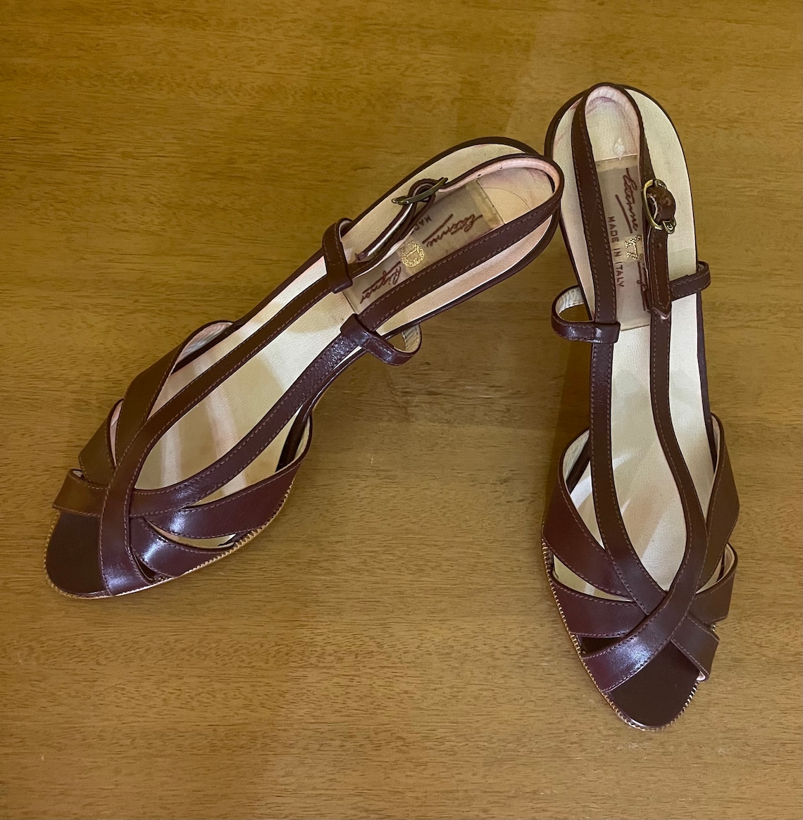 1970s Vintage Etienne Aigner Brown Strappy Heels/1970s Aigner Brown ...