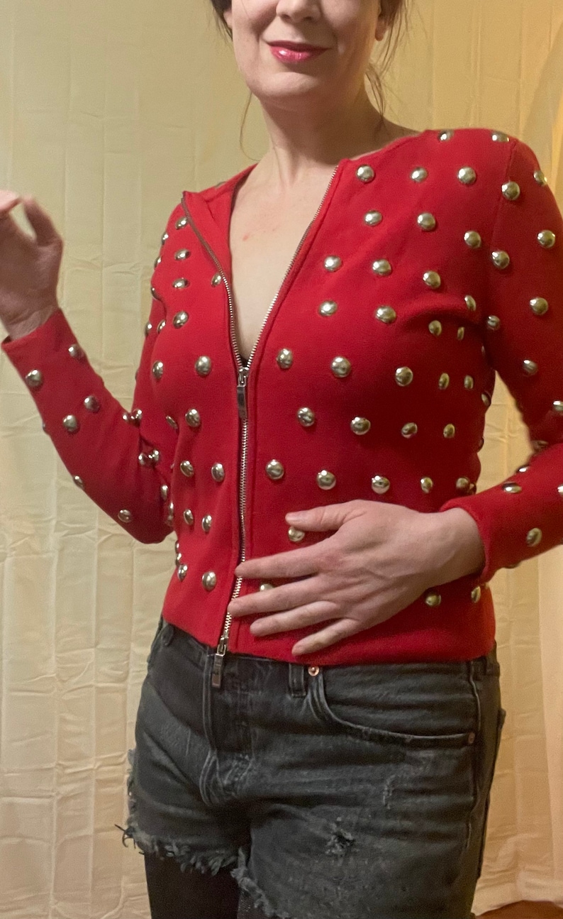 1990s Vintage Cherry Red Pinup Cardigan With Silver Hardware - Etsy