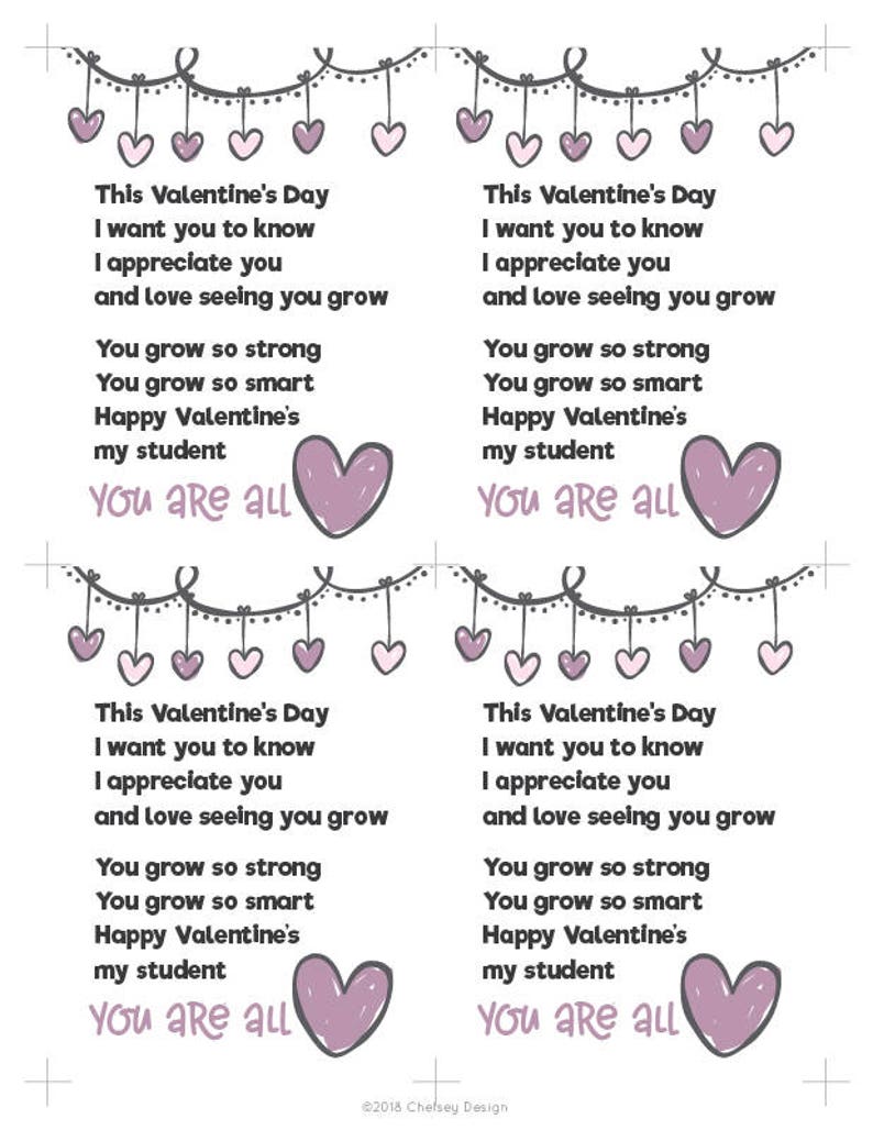 Printable Valentines Card for Student-from Teacher-download-print ...