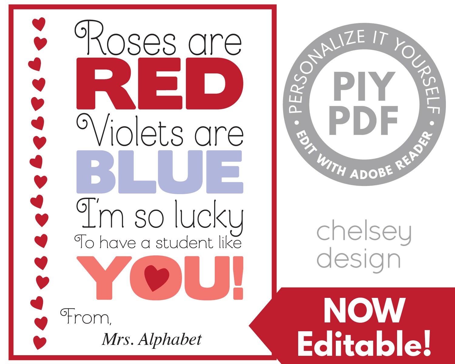 Valentines Card for Student- From Teacher-digital Printable- Letter ...