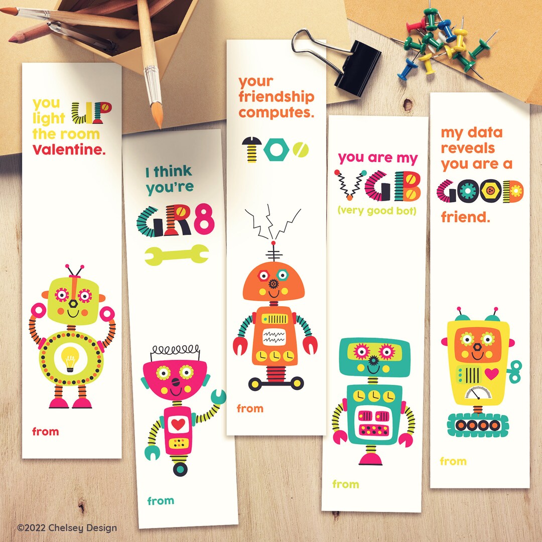 Printable Valentine Bookmarks - Robots - Editable Cards - DIY ...