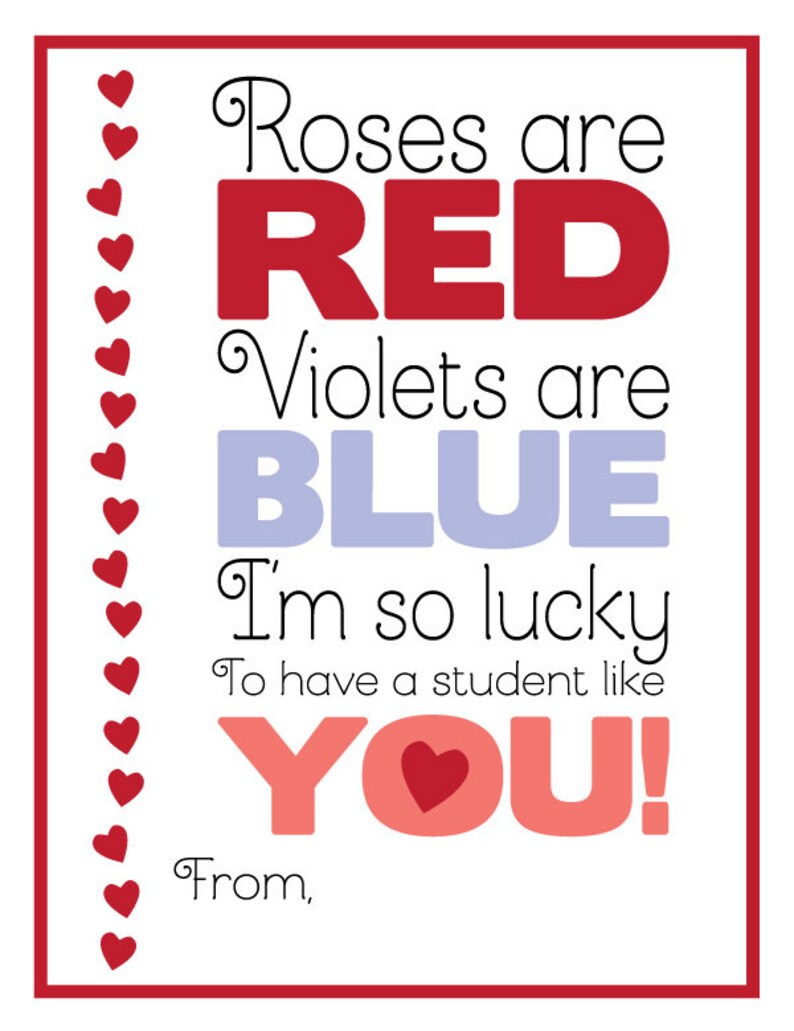 Valentines Card for Student- From Teacher-digital Printable- Letter ...