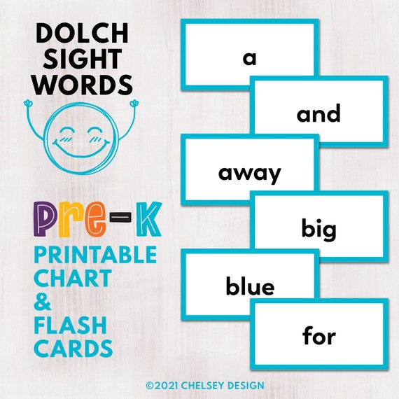 Pre-k Dolch Sight Words Printable Flash Cards Learn to | Etsy