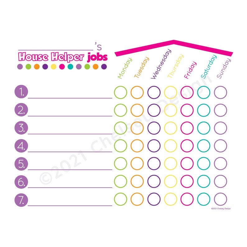 Printable Chore Chart - Instant Download - 8x10 - House Helper - Kids ...