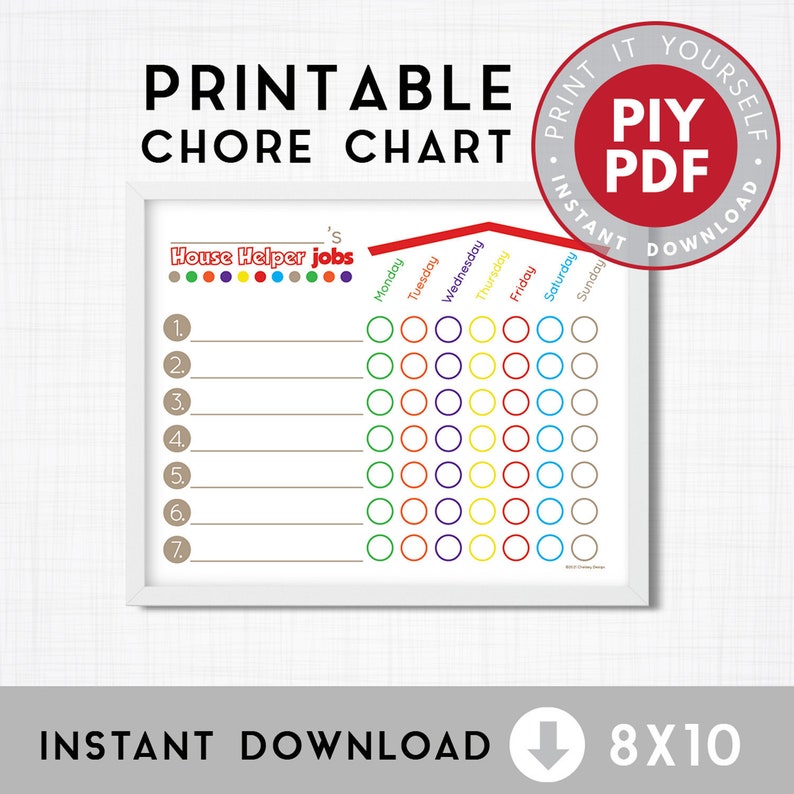 Printable Chore Chart - Instant Download - 8x10 - House Helper - Kids ...